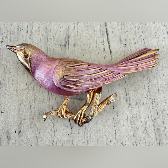 vintage brooch | Jewelry | Vintage Bird Brooch Pink And Gold Tone | Poshmark